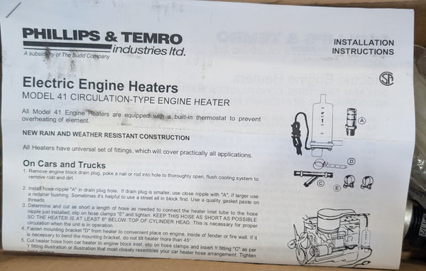 Phillips & Temro Ind JD Electric Engine Heater Model 41 New In Box RE3 ...